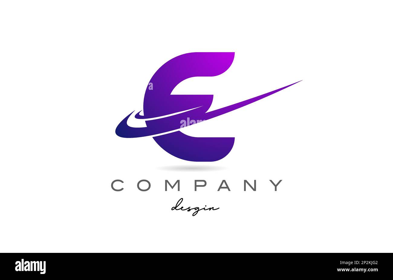 E purple alphabet letter logo with double swoosh. Corporate creative ...