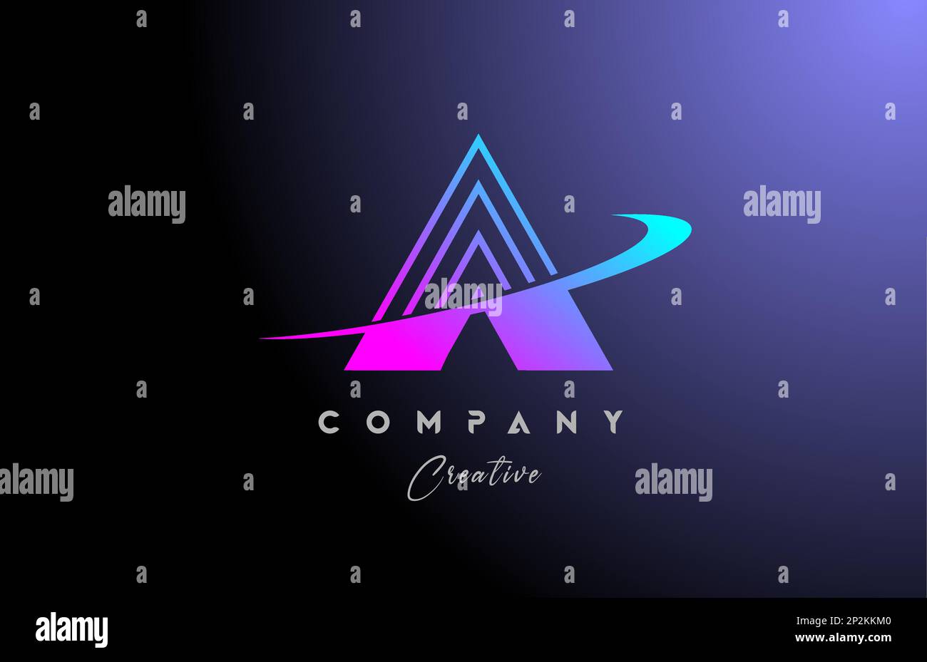 pink blue A alphabet letter logo icon design with swoosh. Creative line ...
