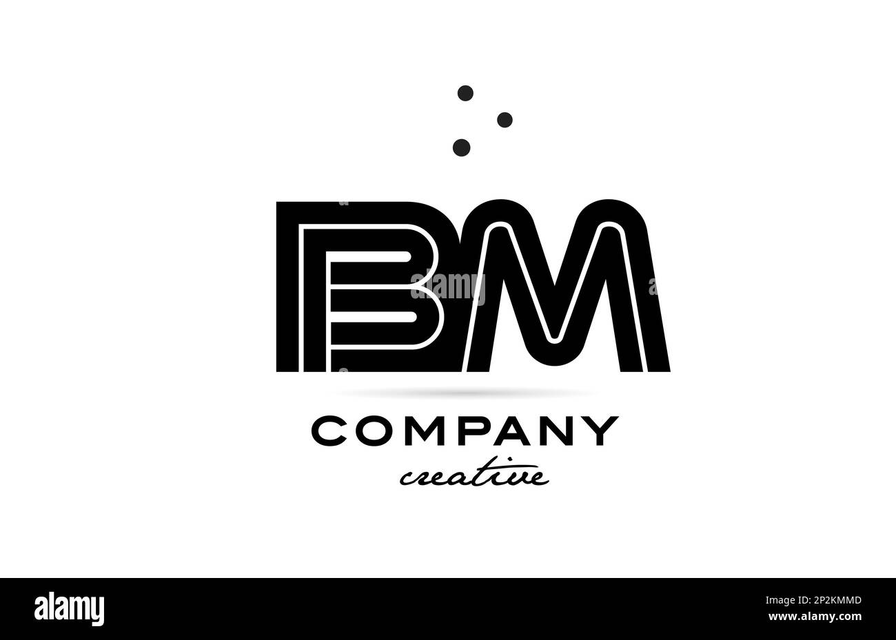 BM black and white combination alphabet bold letter logo with dots ...