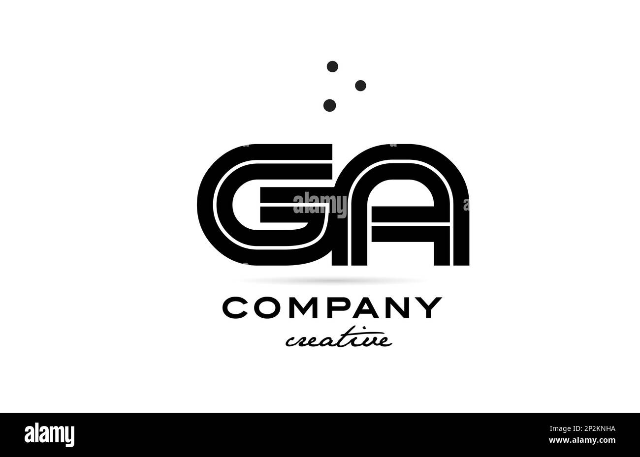 GA black and white combination alphabet bold letter logo with dots ...