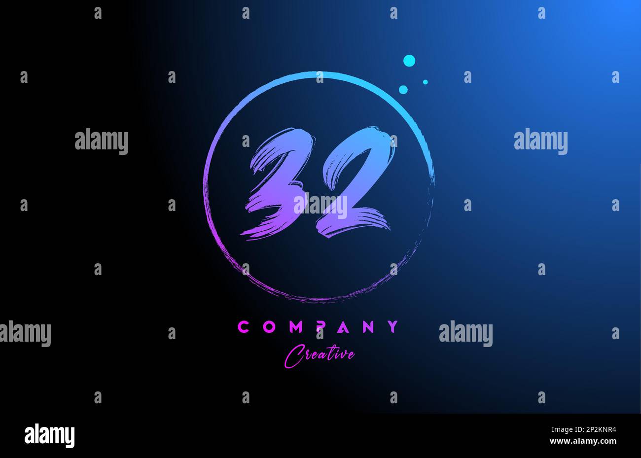 32 grunge number letter logo icon design with dots and circle. Blue ...