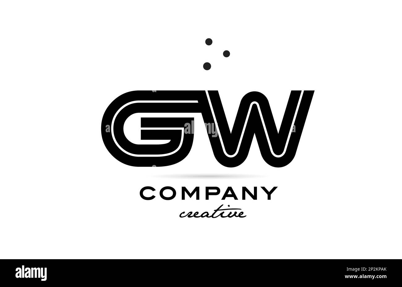 GW black and white combination alphabet bold letter logo with dots ...
