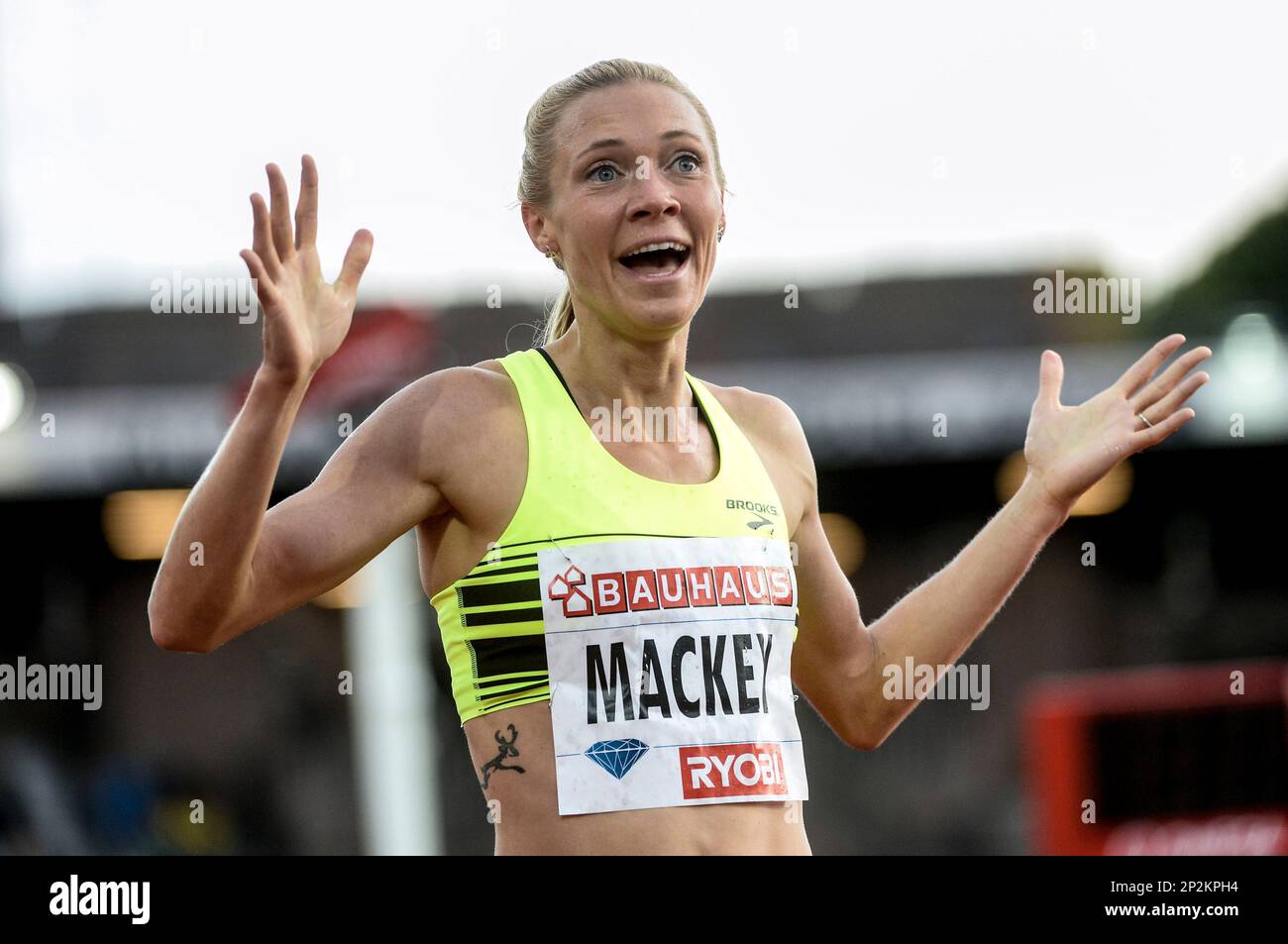 Katie Mackey of the U.S celebrates winning the women's 3000m event at ...