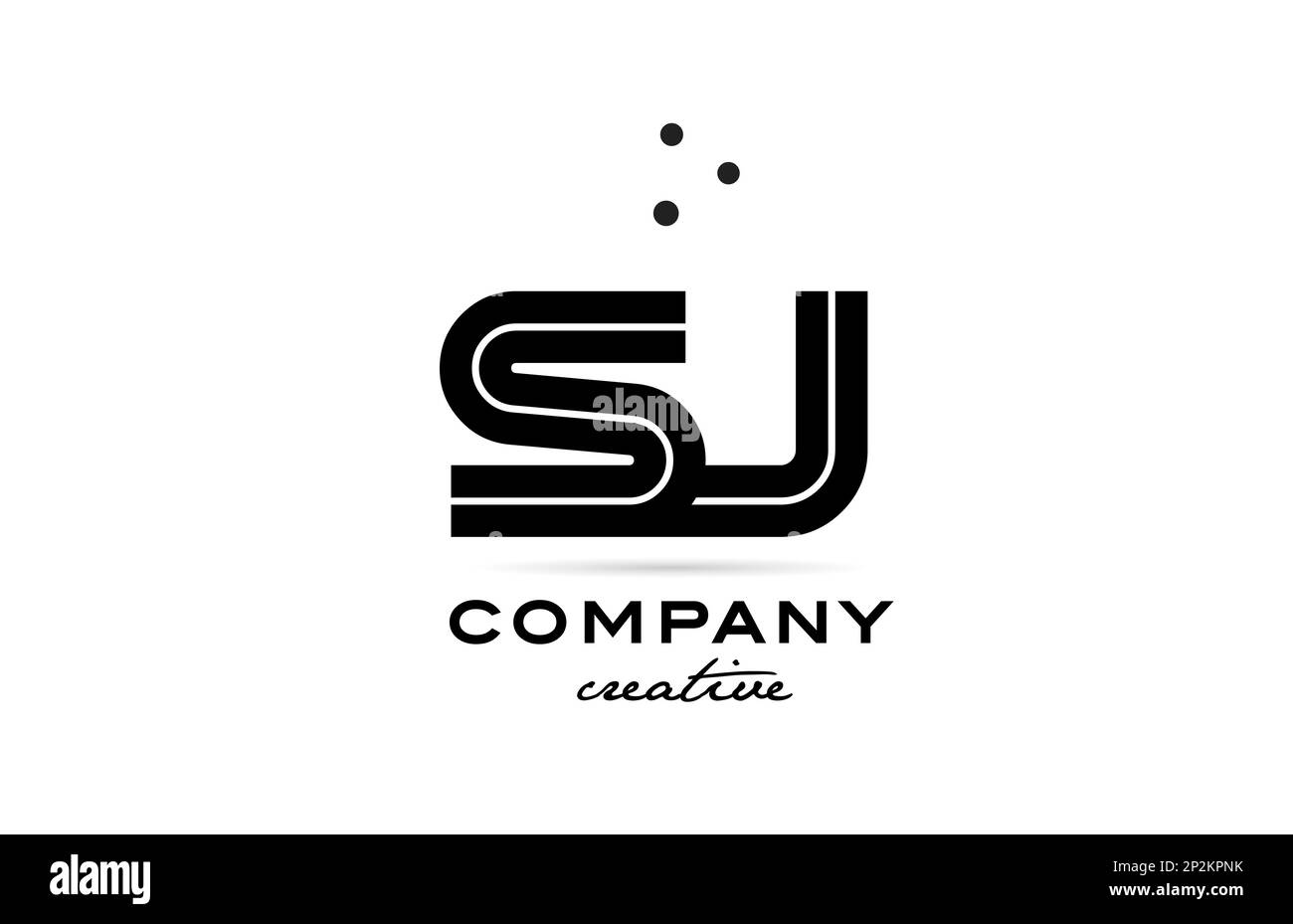 SJ black and white combination alphabet bold letter logo with dots ...