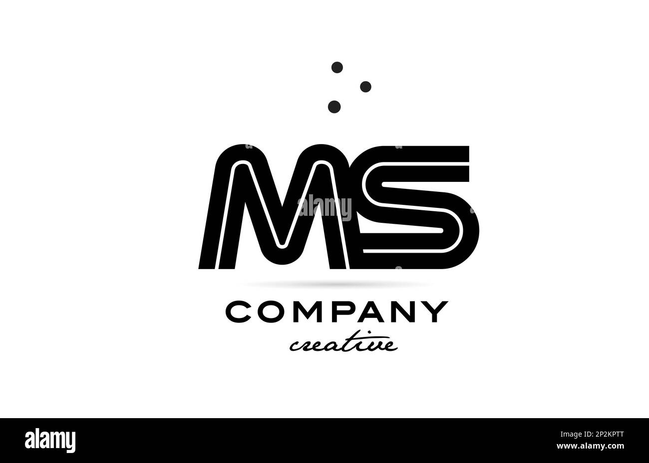 MS black and white combination alphabet bold letter logo with dots ...
