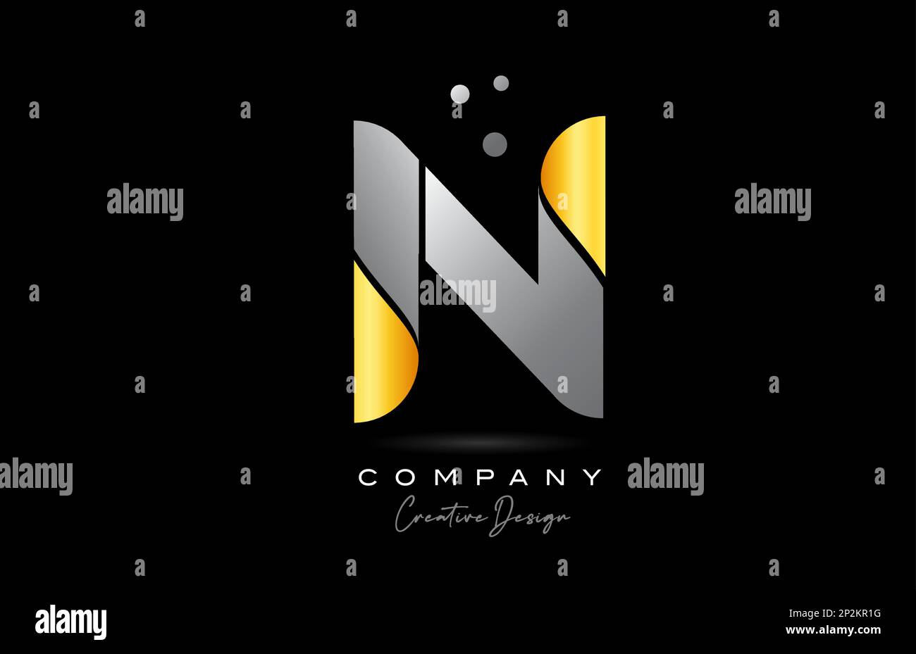 N yellow golden alphabet letter logo icon design with grey color ...