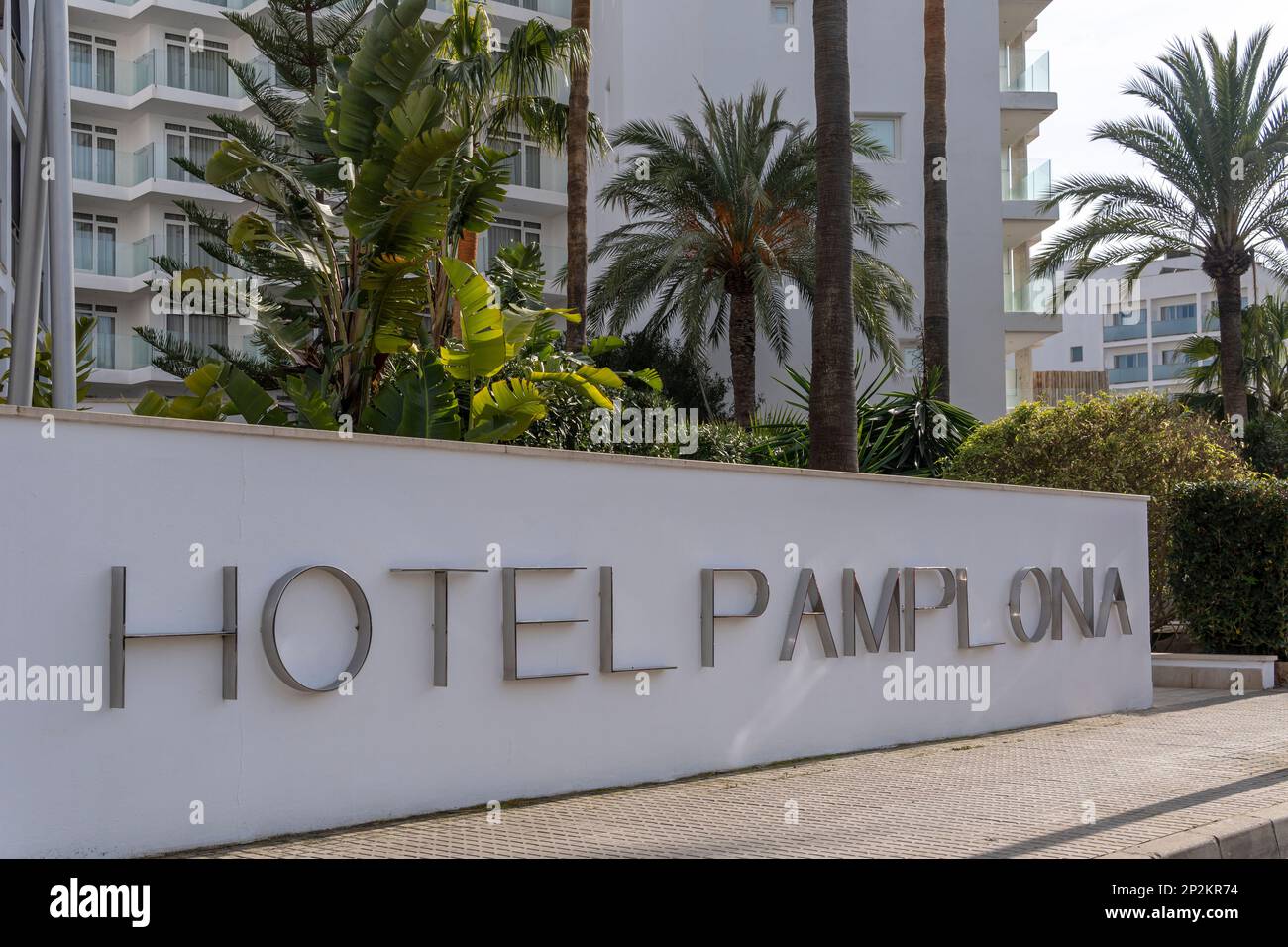Playa de Palma, Spain; february 19 2023: Main facade of the Pamplona ...