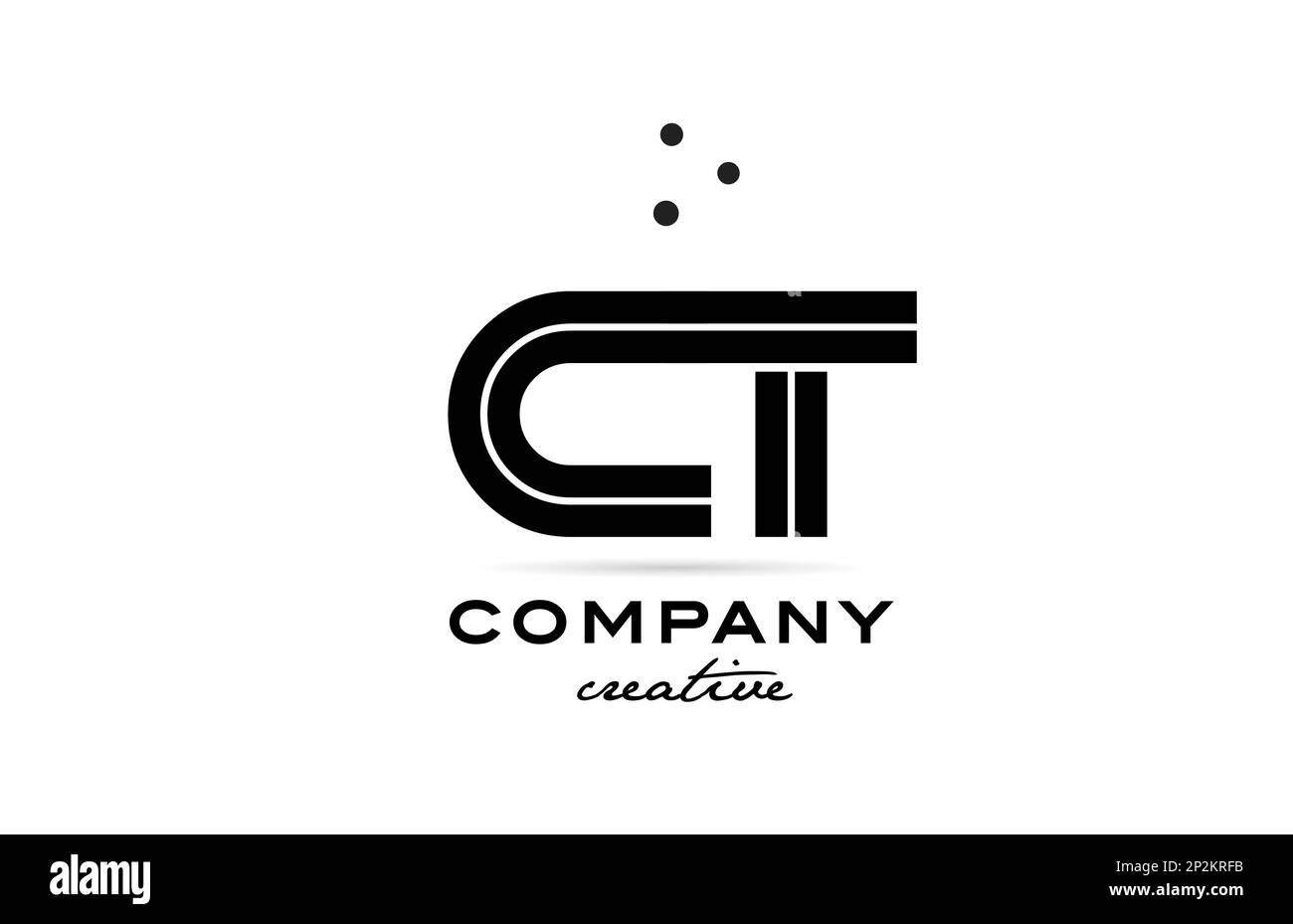 CT black and white combination alphabet bold letter logo with dots ...
