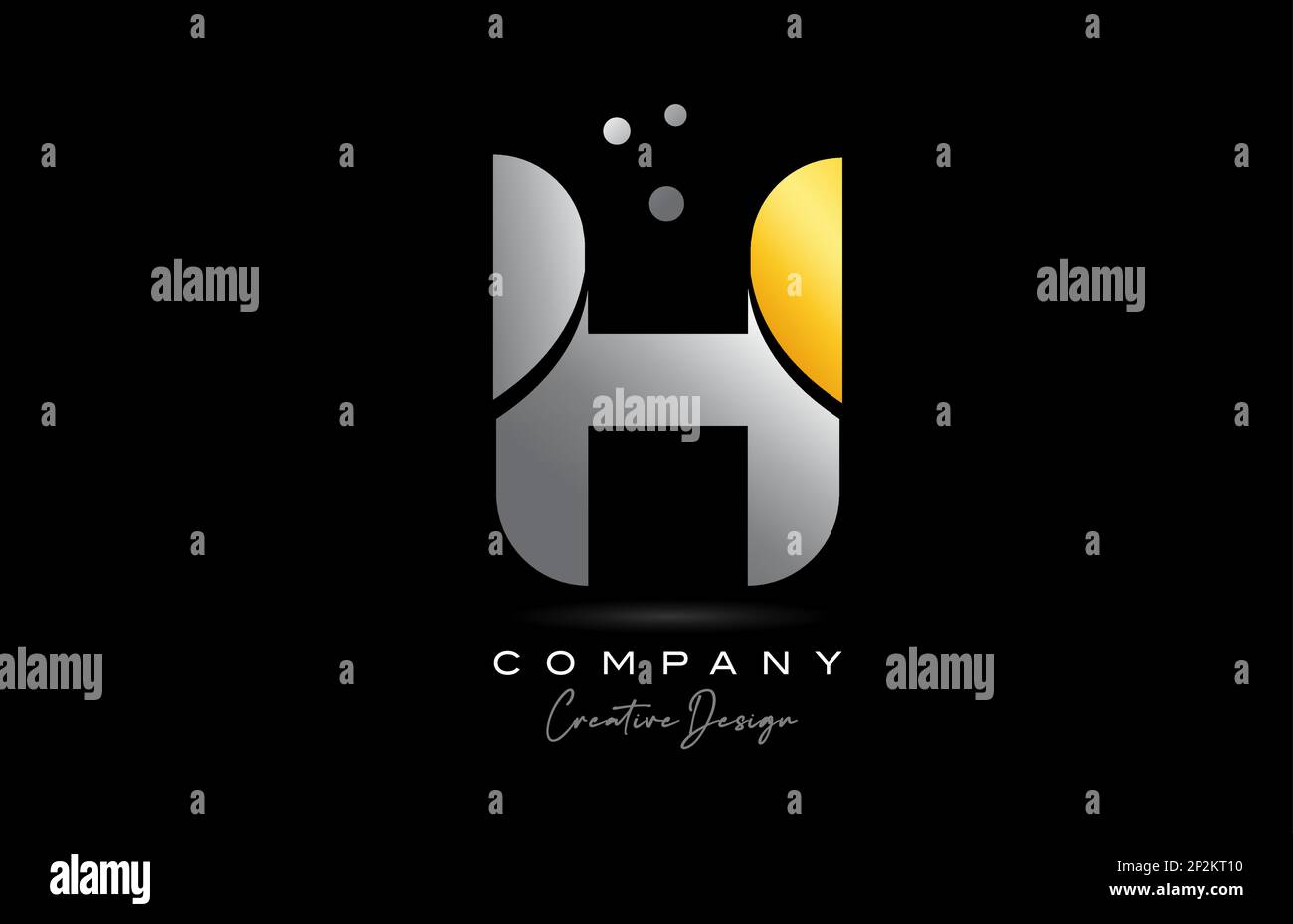 H yellow golden alphabet letter logo icon design with grey color ...