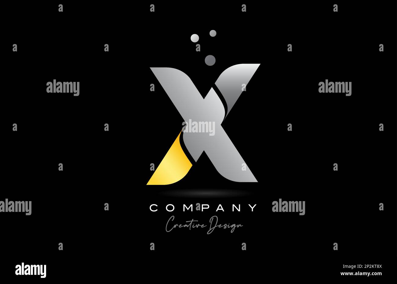 X yellow golden alphabet letter logo icon design with grey color ...