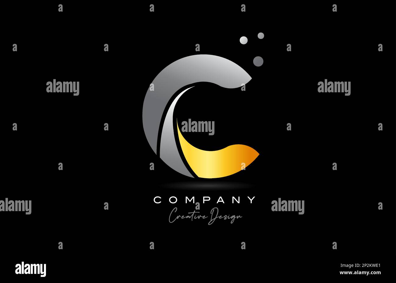 C yellow golden alphabet letter logo icon design with grey color ...