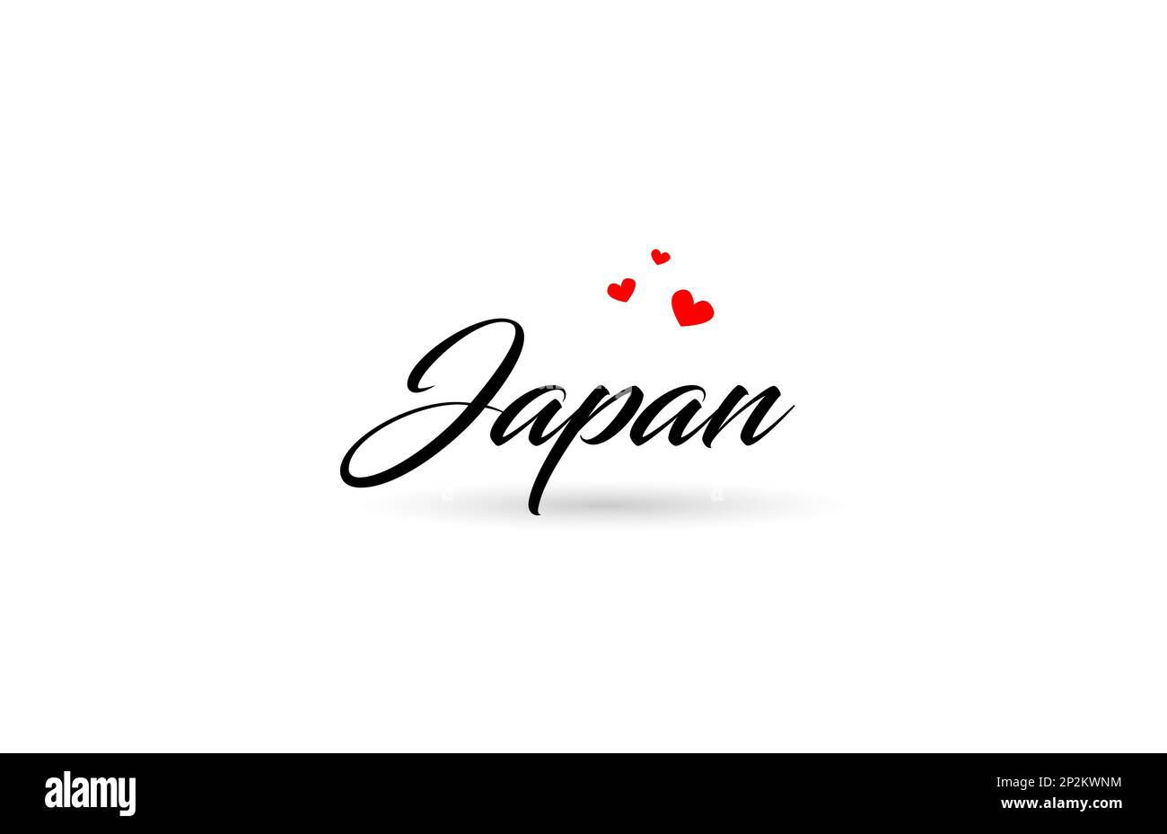 Japan name country word with three red love heart. Creative typography ...