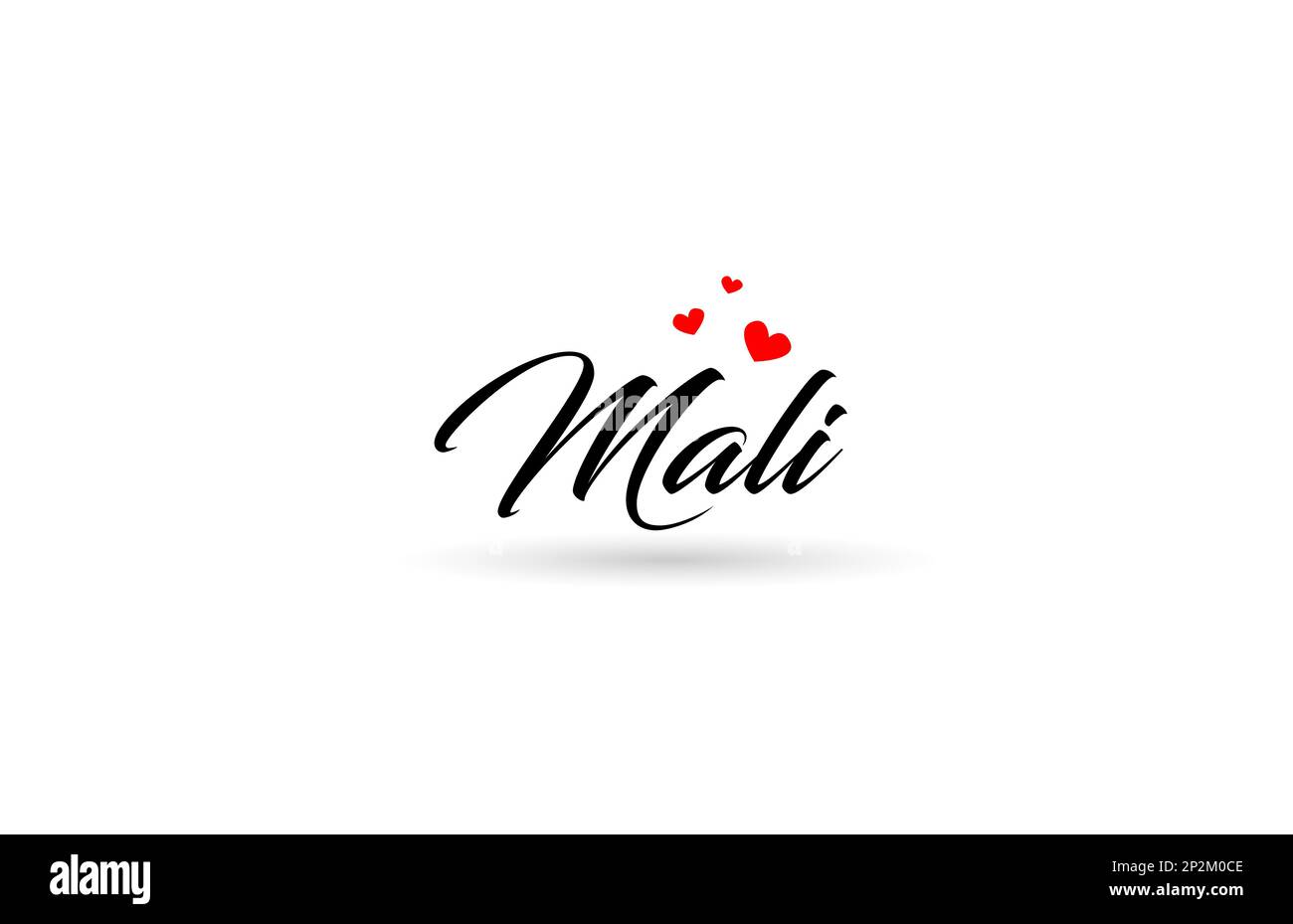 Mali name country word with three red love heart. Creative typography ...