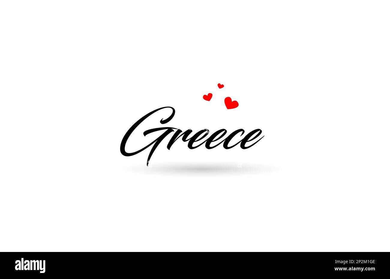 Greece name country word with three red love heart. Creative typography ...