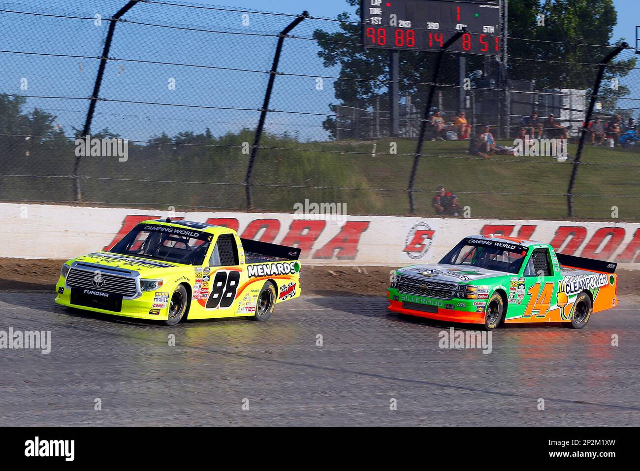 Matt Crafton (88) and Daniel Hemric (14) during heat races for the ...
