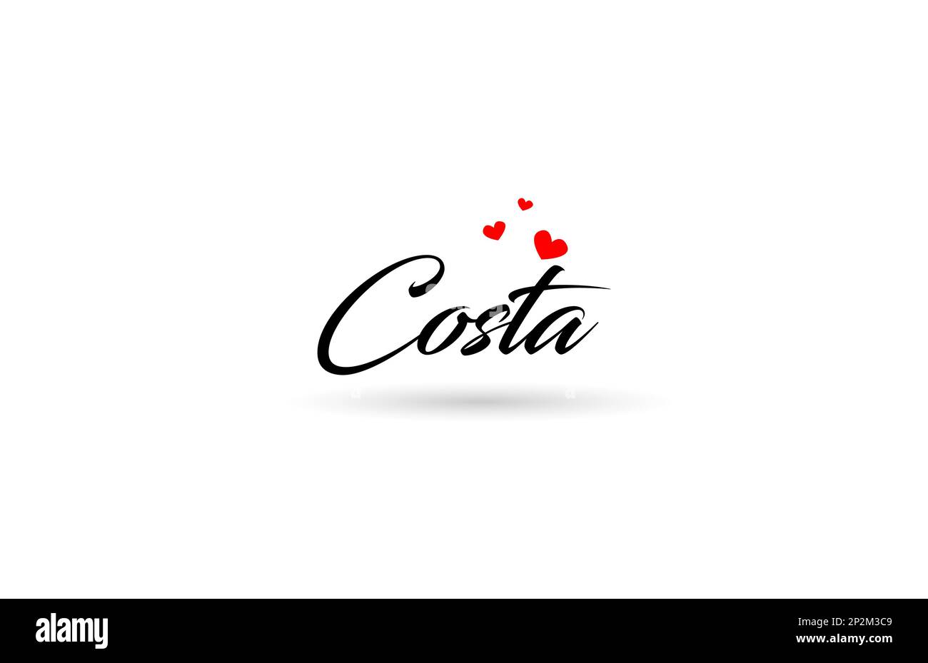 Costa name country word with three red love heart. Creative typography ...
