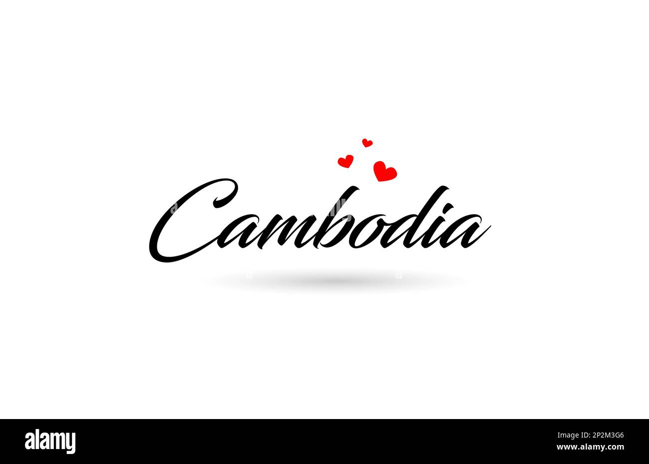 Cambodia name country word with three red love heart. Creative ...