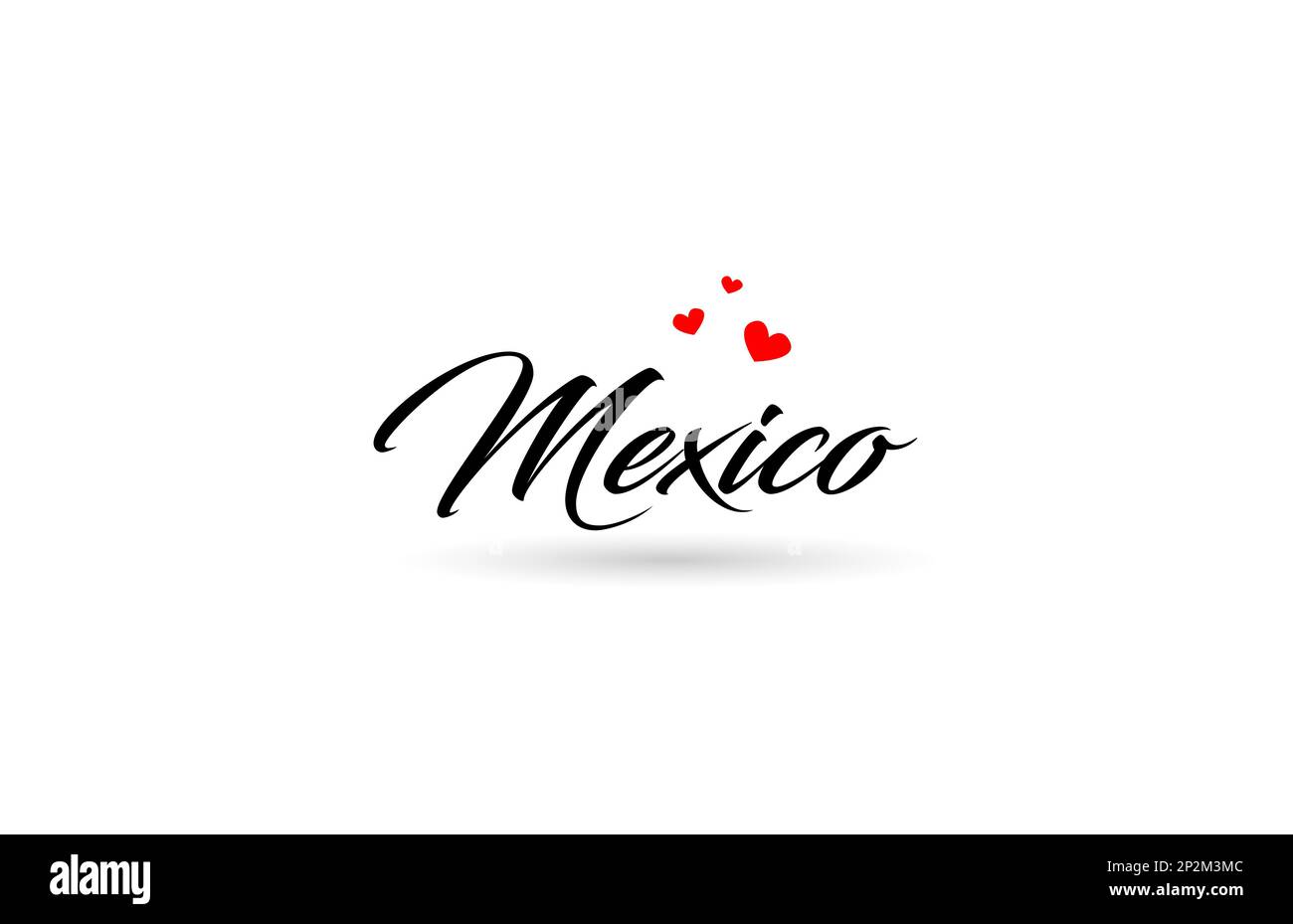 Mexico name country word with three red love heart. Creative typography ...