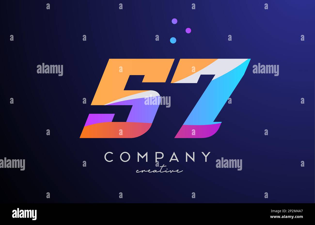 colored number 57 logo icon with dots. Yellow blue pink template design ...