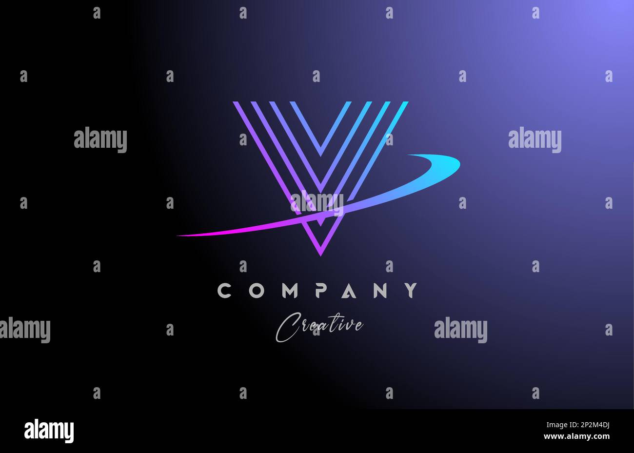 V pink blue alphabet letter logo icon design with swoosh. Line creative ...
