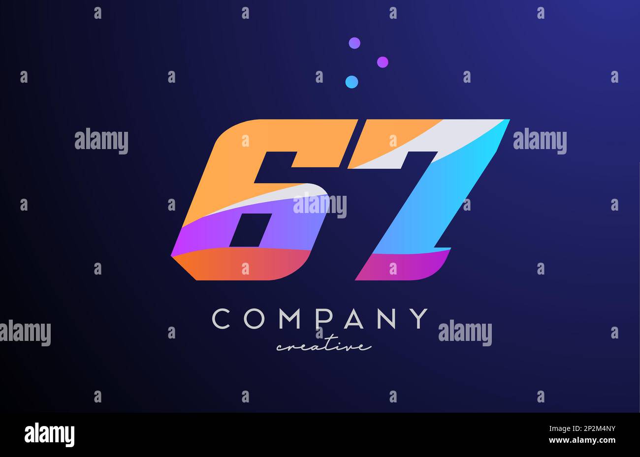 colored number 67 logo icon with dots. Yellow blue pink template design ...