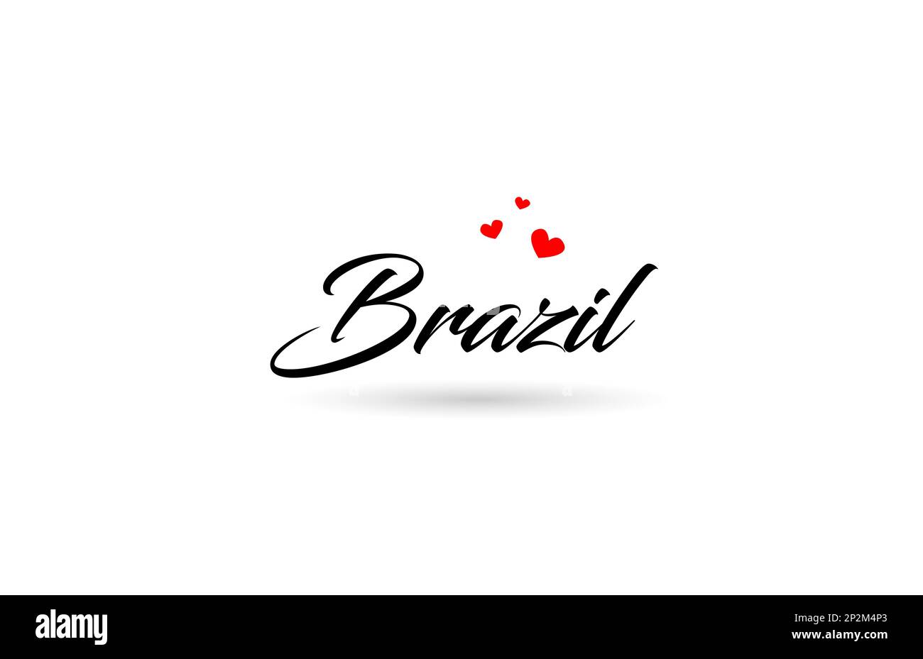 Brazil name country word with three red love heart. Creative typography ...