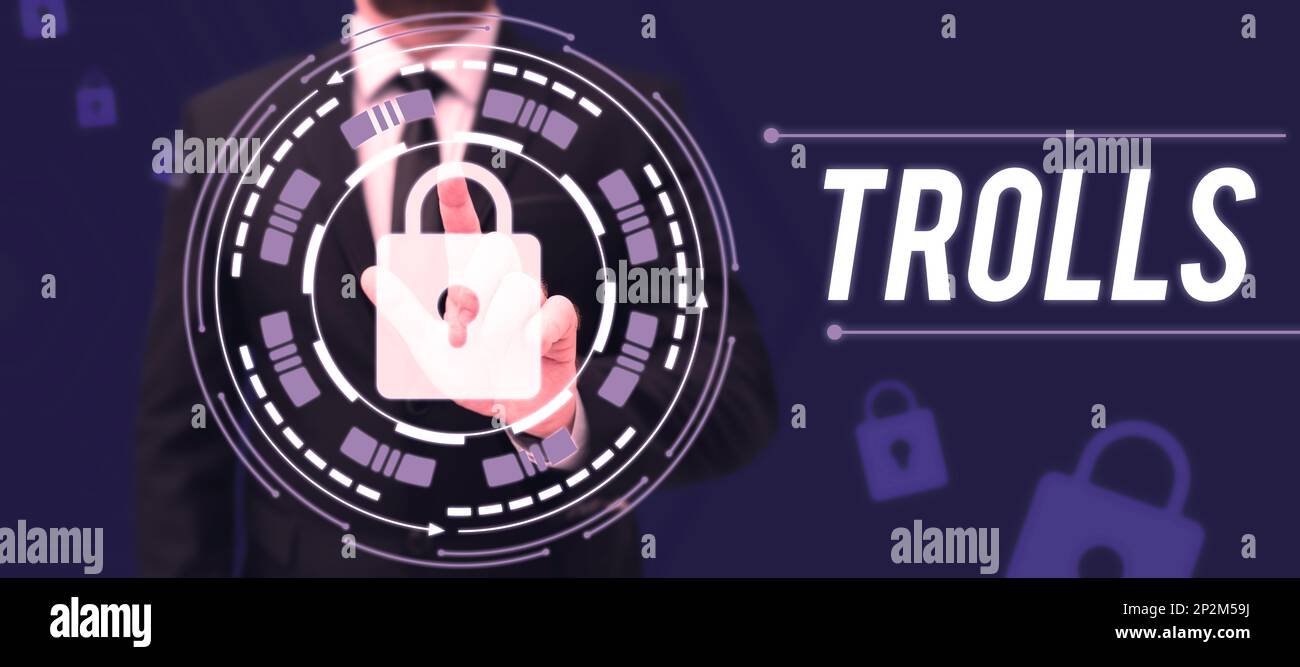 Sign displaying Trolls. Business idea Internet slang troll person who ...