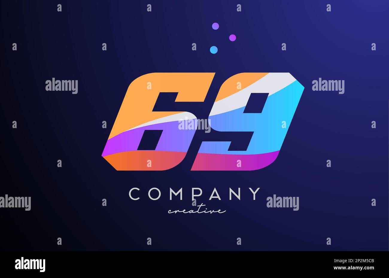 colored number 69 logo icon with dots. Yellow blue pink template design ...