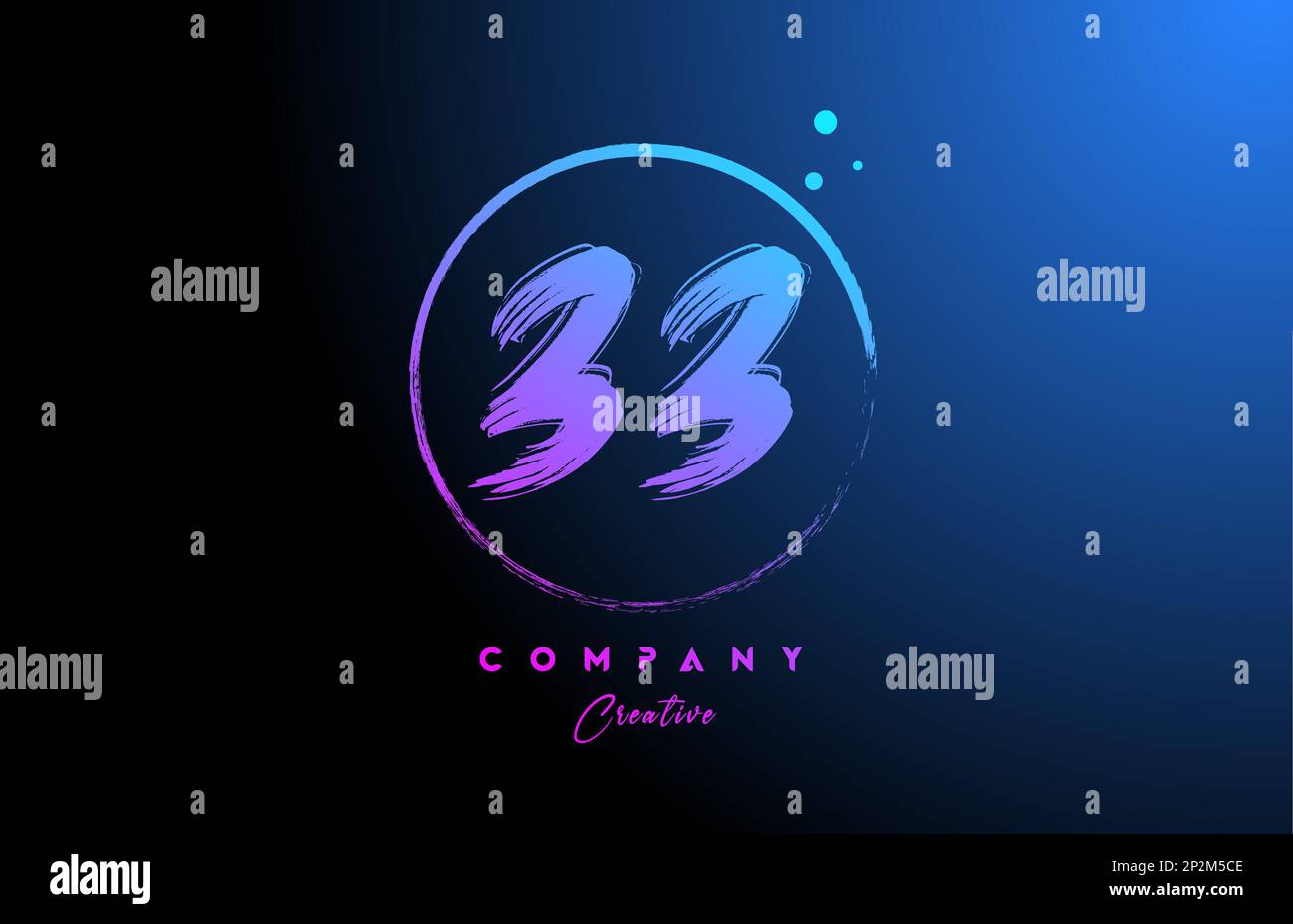 33 grunge number letter logo icon design with dots and circle. Blue ...
