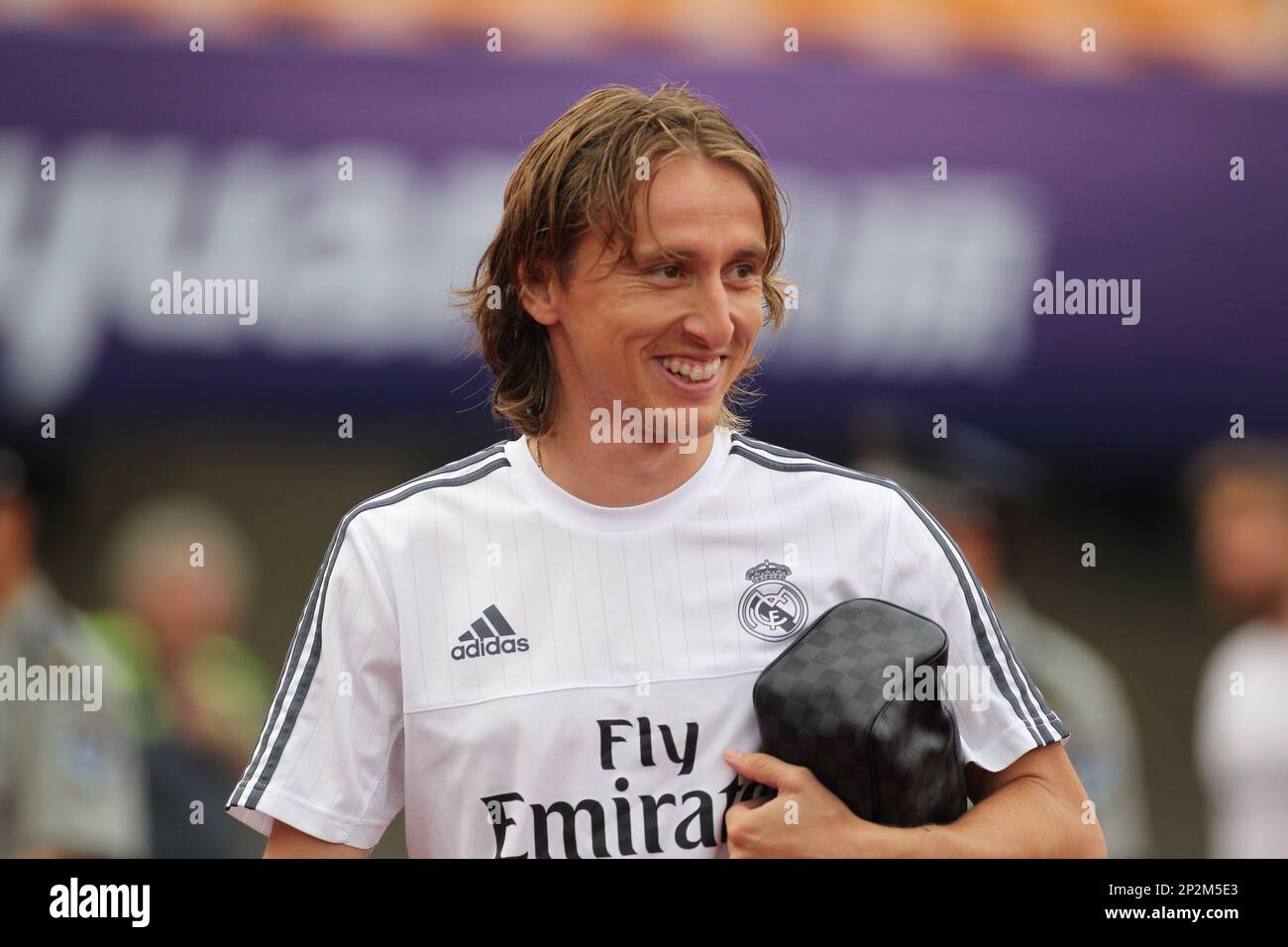 Luka Modric of Real Madrid arrives for a training session in Guangzhou ...