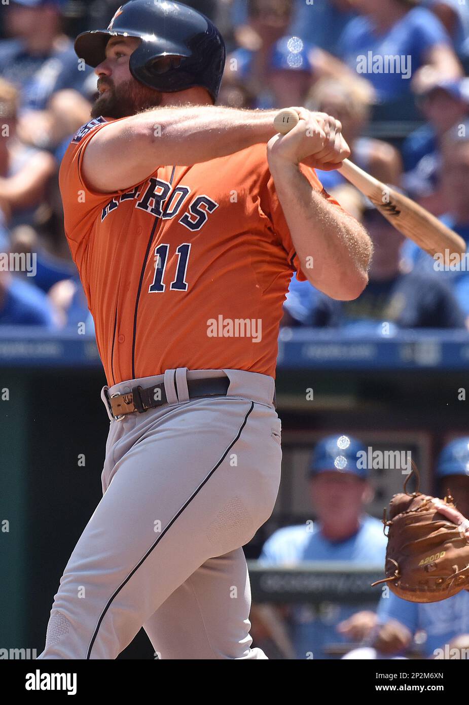 July 26, 2015: Houston Astros designated hitter Evan Gattis (11) hits a ...