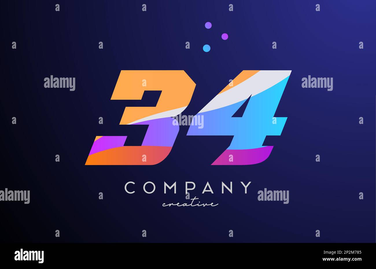 colored number 34 logo icon with dots. Yellow blue pink template design ...