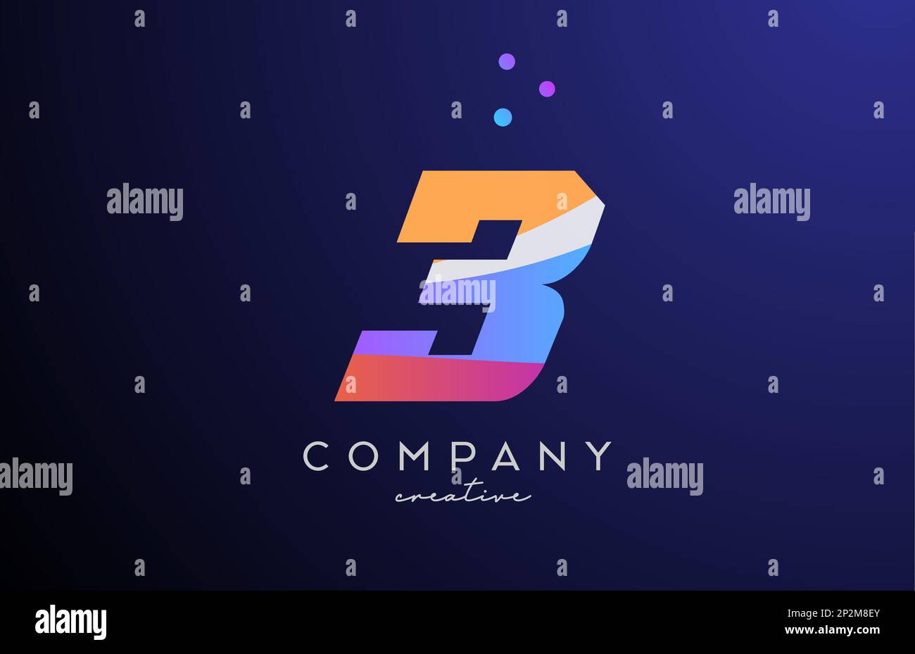 colored number 3 logo icon with dots. Yellow blue pink template design for a business or company ...
