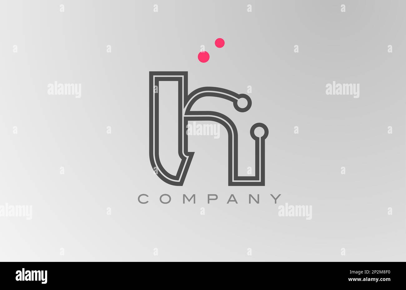 pink grey H alphabet letter logo icon design with line and dot ...