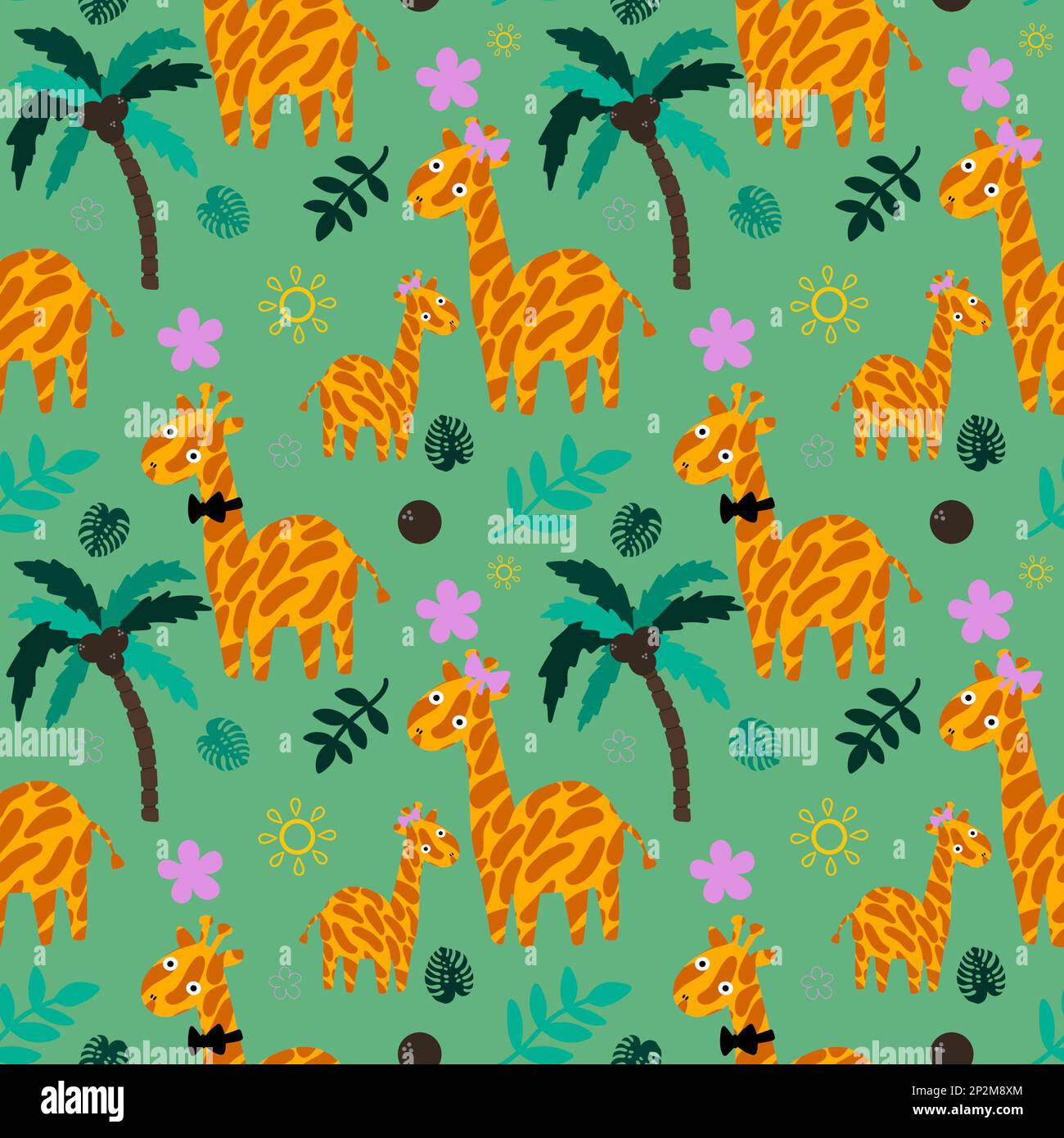 Cartoon summer animals seamless giraffes pattern for wrapping paper and ...