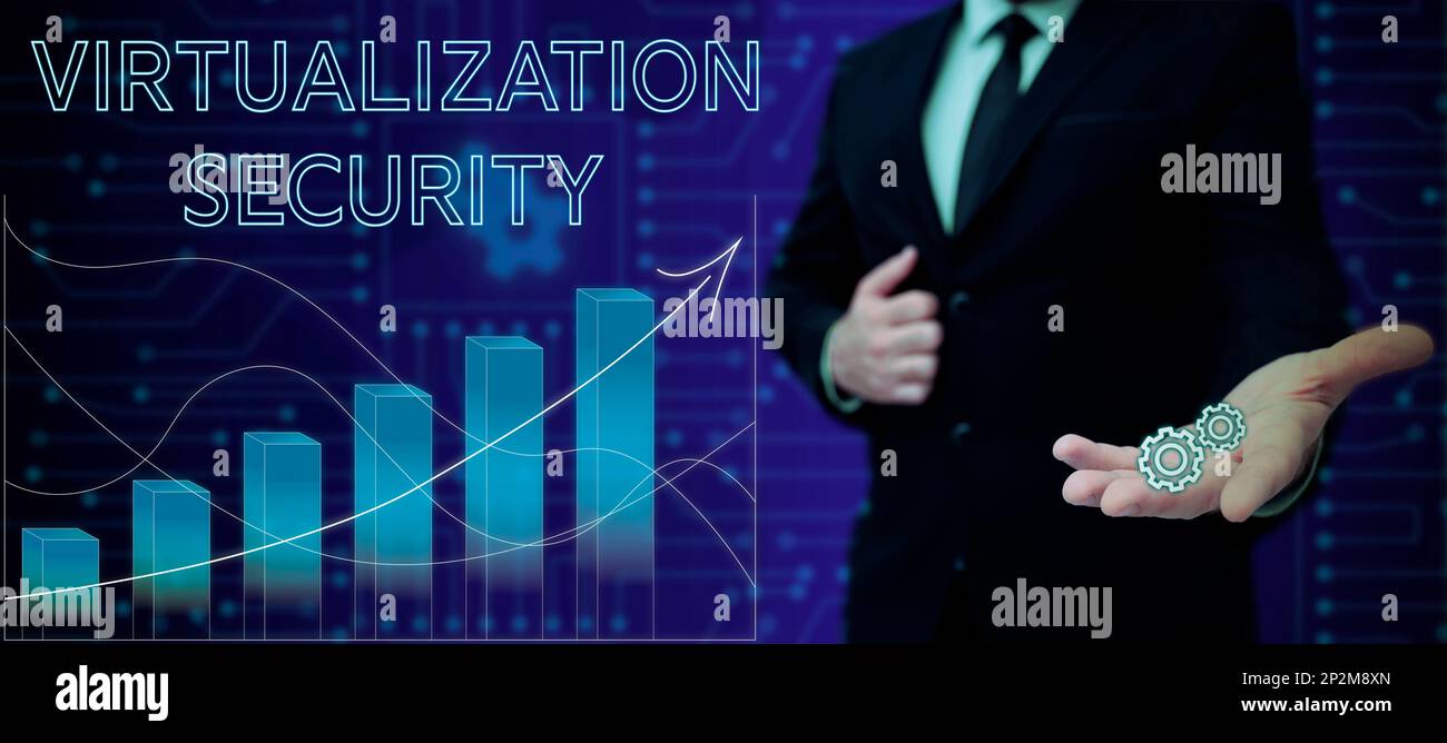 Writing displaying text Virtualization Security. Business showcase application of virtual ...