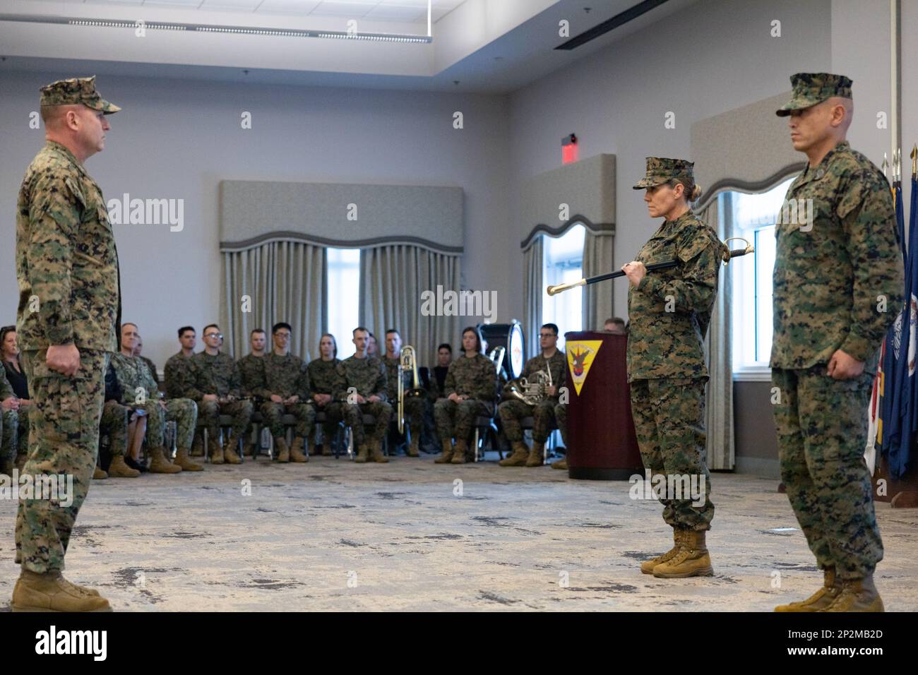 U.S. Marine Corps Sgt. Maj. Joy M. Kitashima, outgoing sergeant major of 2nd Marine Aircraft ...