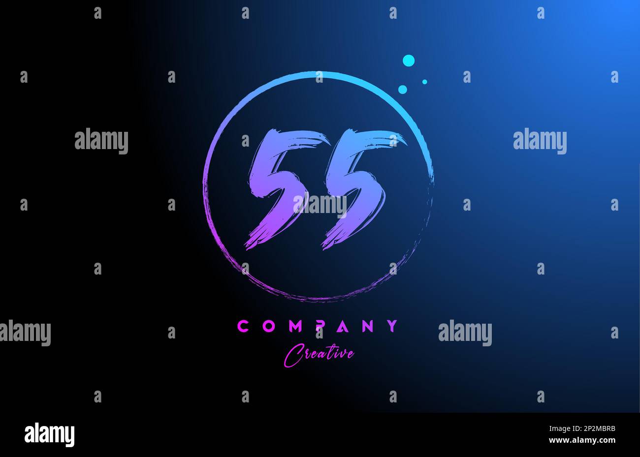 55 grunge number letter logo icon design with dots and circle. Blue ...