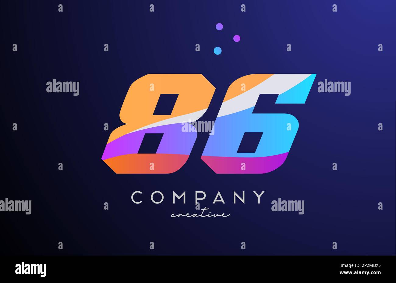 colored number 86 logo icon with dots. Yellow blue pink template design ...