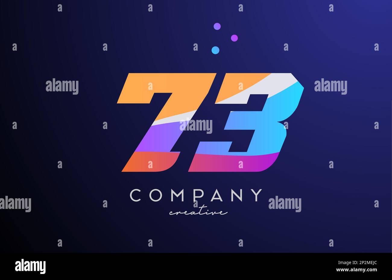 colored number 73 logo icon with dots. Yellow blue pink template design ...