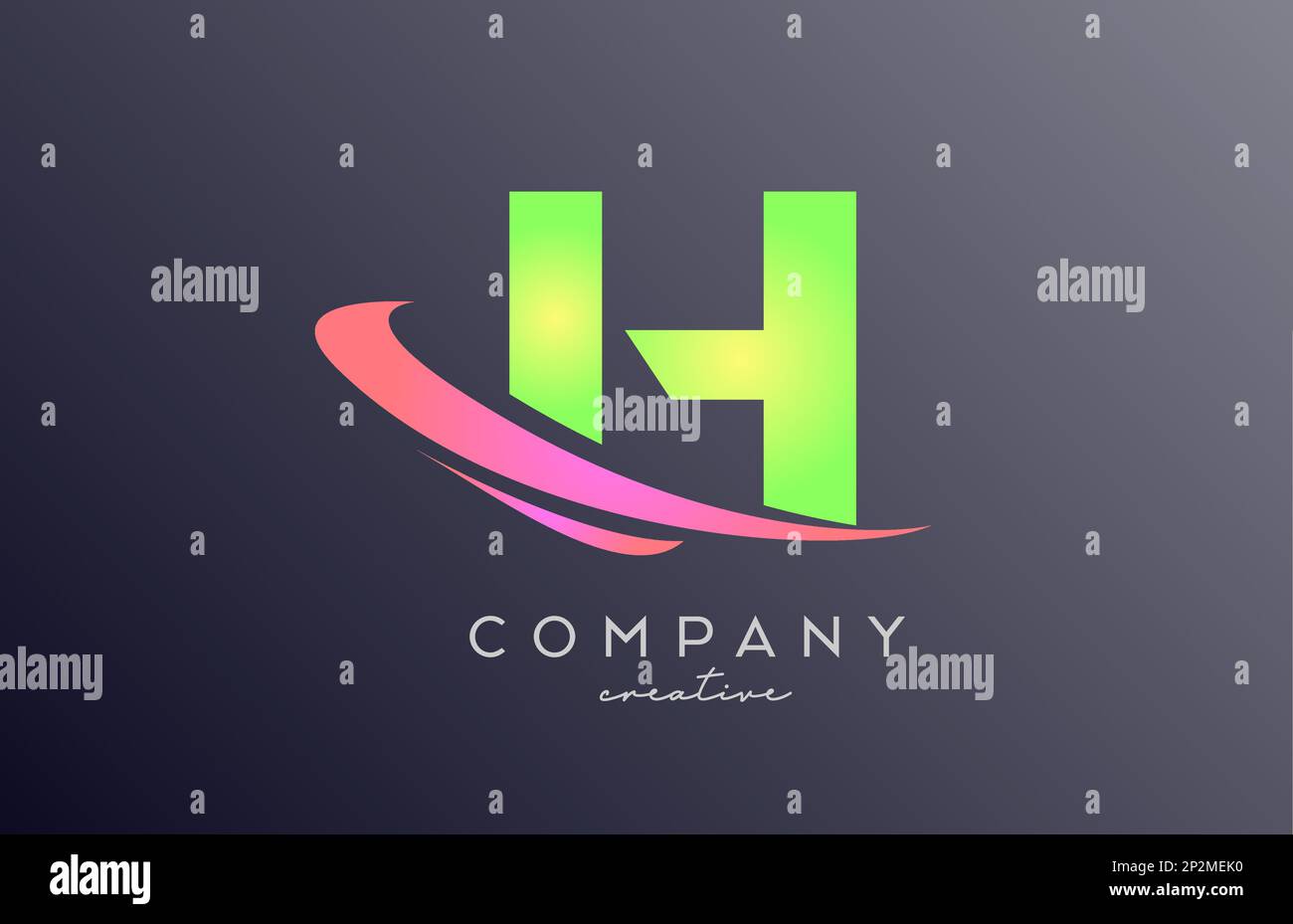 green pink H alphabet letter logo icon with swoosh. Creative template ...