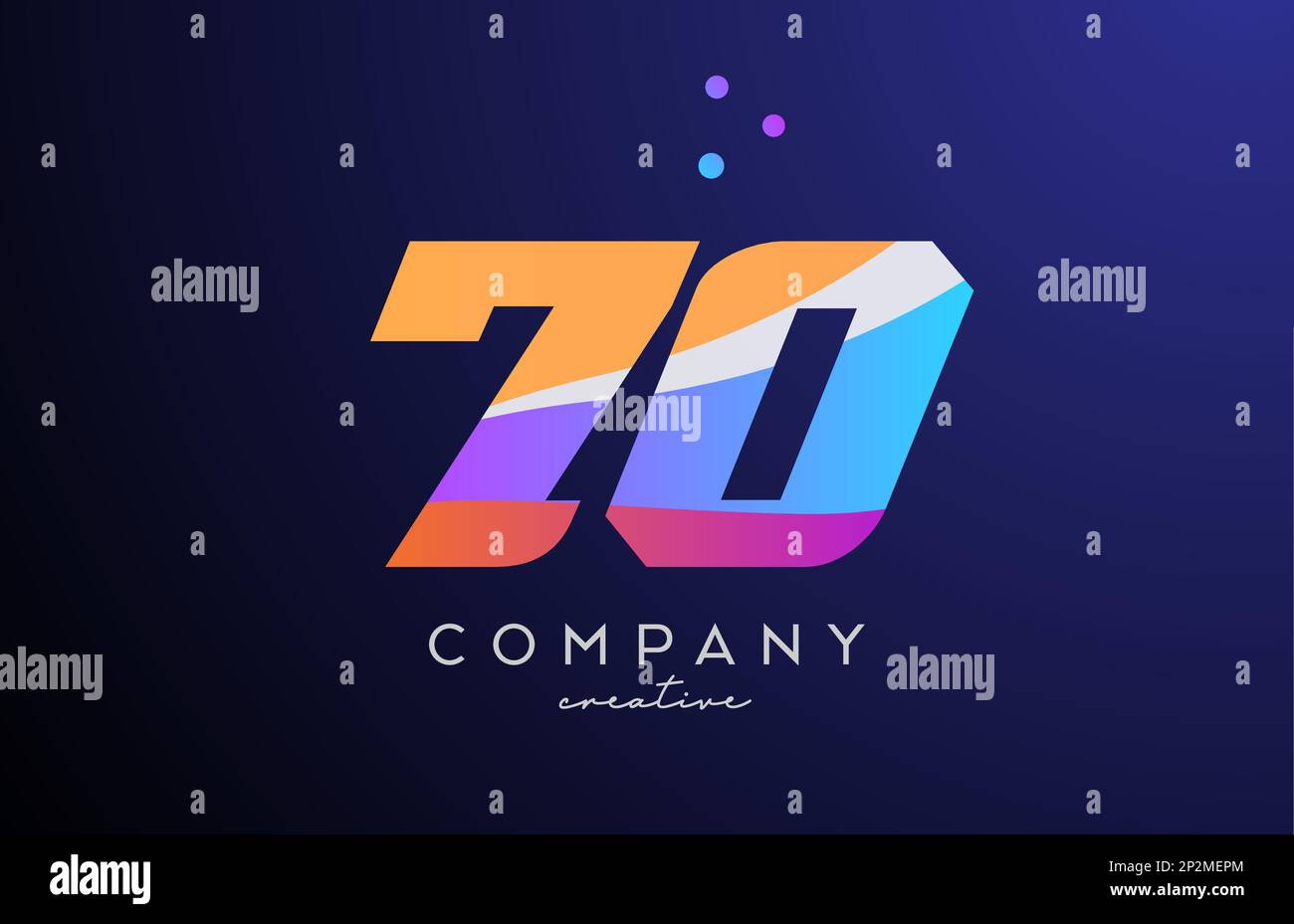 colored number 70 logo icon with dots. Yellow blue pink template design ...
