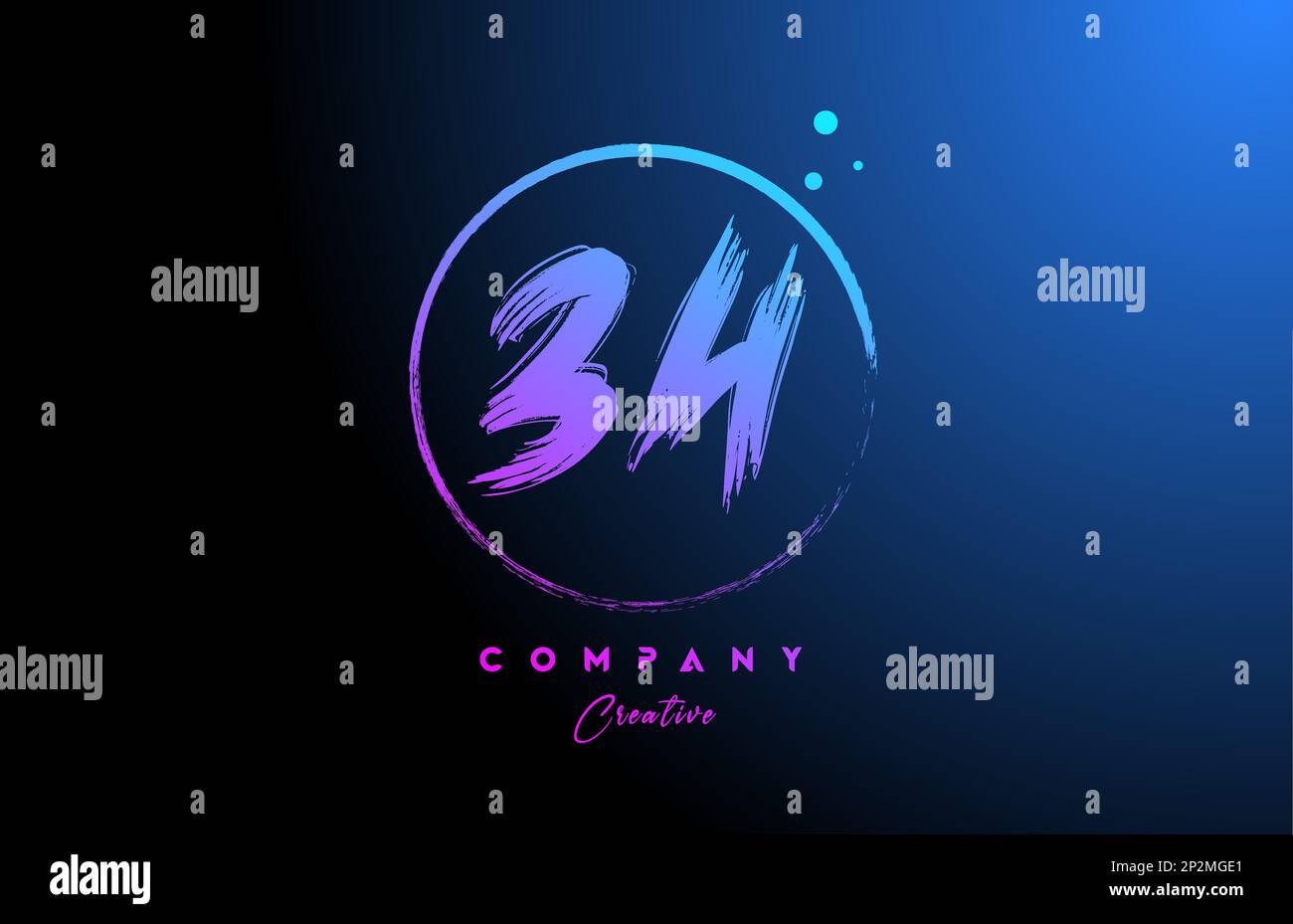 34 grunge number letter logo icon design with dots and circle. Blue ...