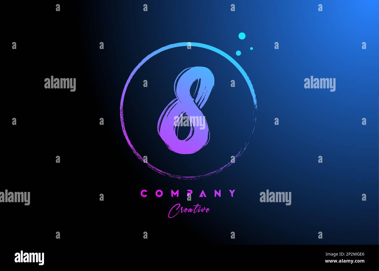 8 grunge number letter logo icon design with dots and circle. Blue pink ...