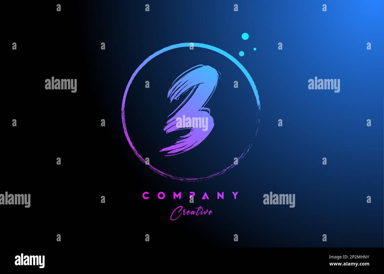 3 grunge number letter logo icon design with dots and circle. Blue pink ...