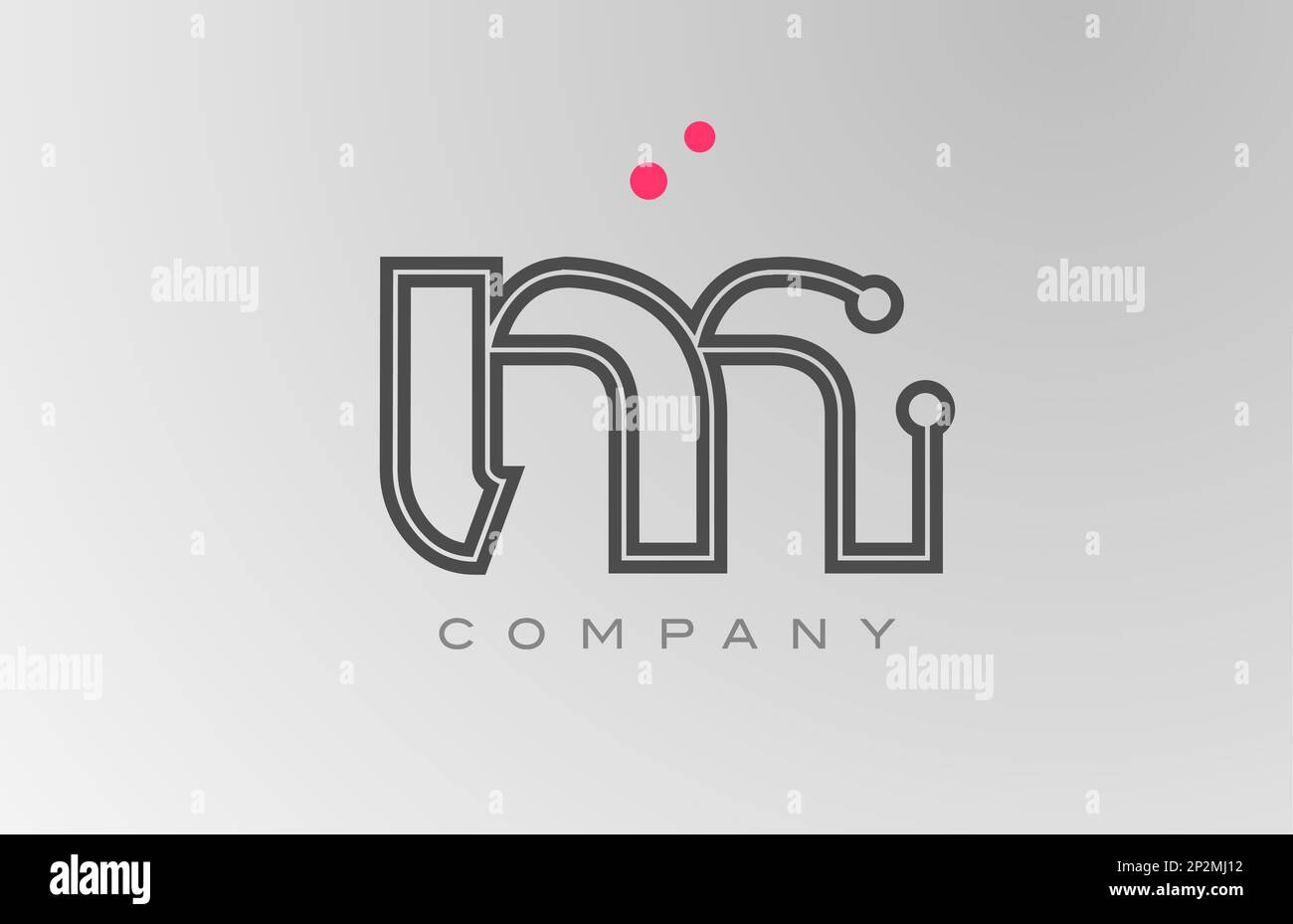 pink grey M alphabet letter logo icon design with line and dot ...