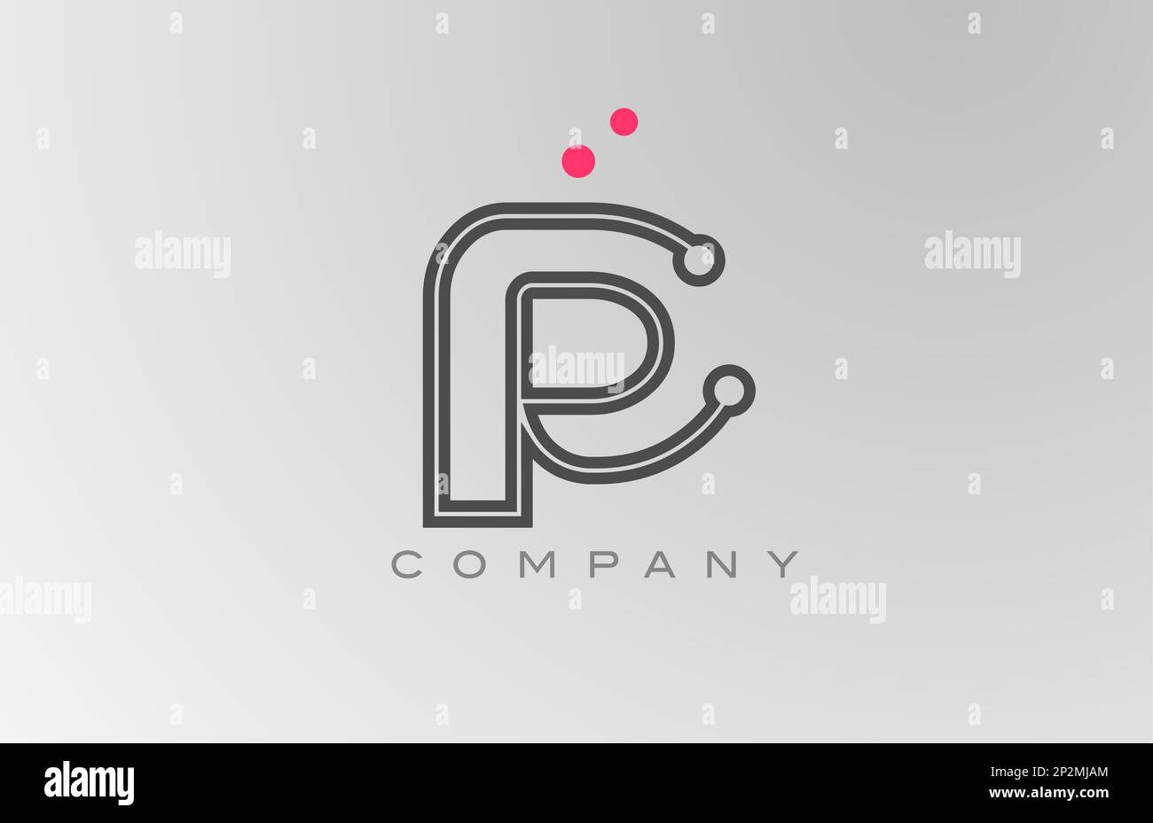 pink grey P alphabet letter logo icon design with line and dot ...