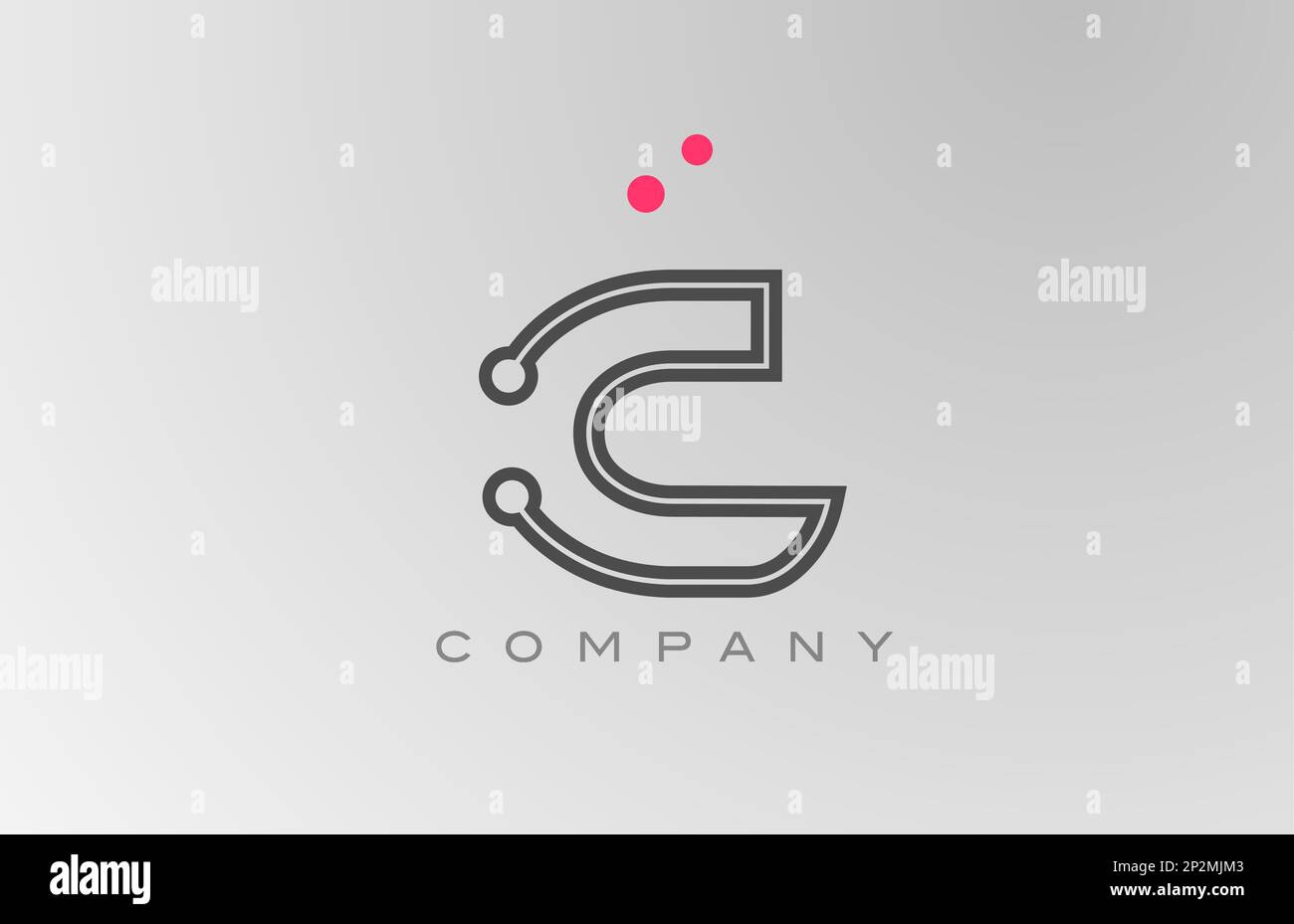 pink grey C alphabet letter logo icon design with line and dot ...