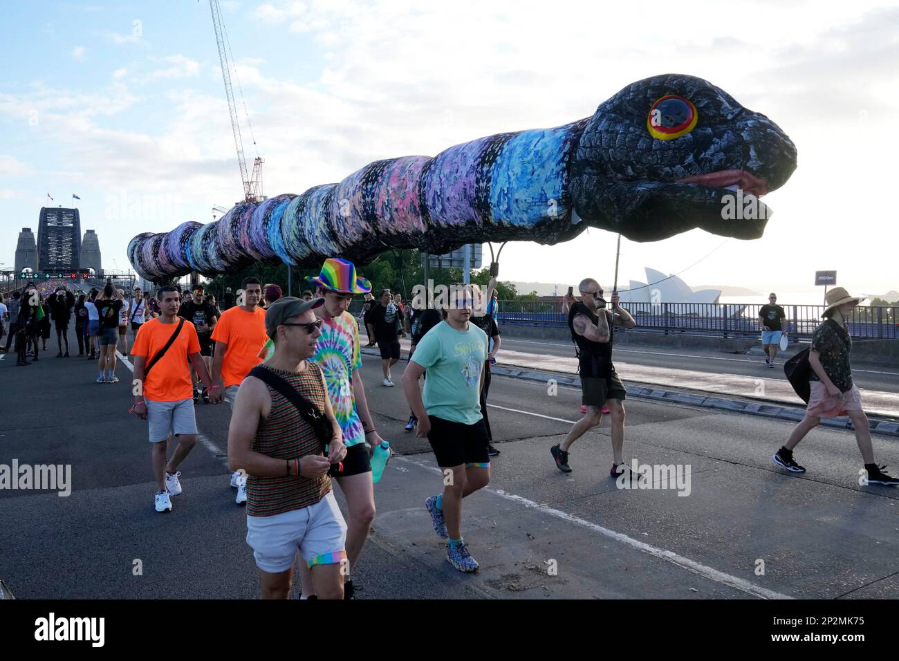A giant rainbow serpent from Aboriginal lore is carried as thousands of ...