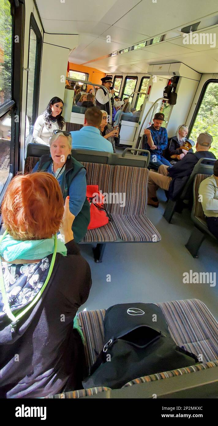 Inside the cog railway train that goes up to the top of Pike's Peak ...